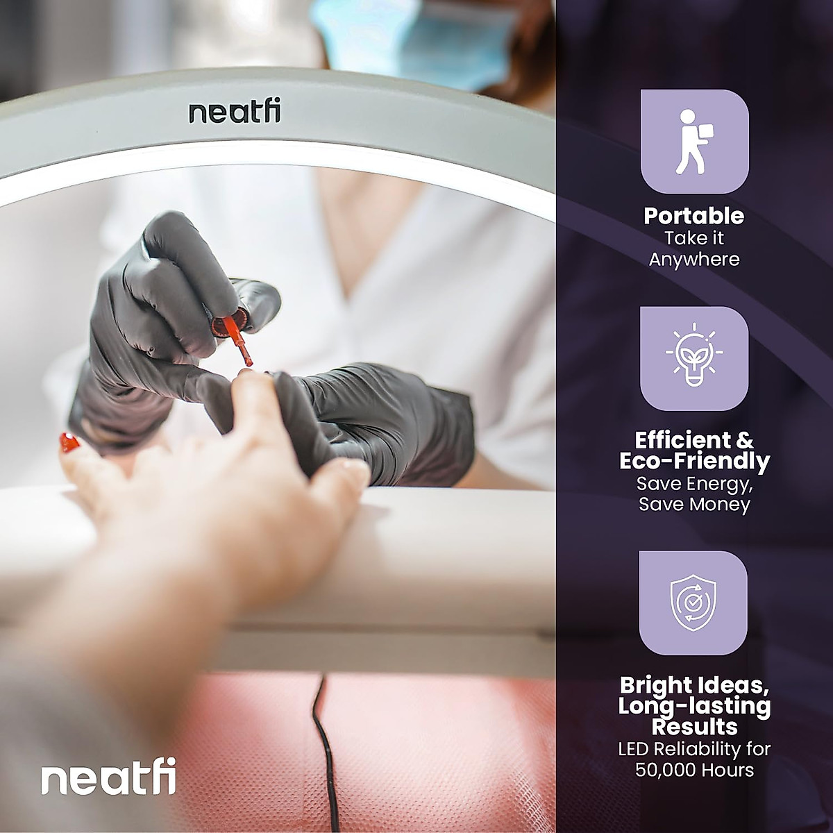 Neatfi Half Moon LED Table Lamp for Estheticians, Nail Tech, and Cosmetician, 1600 Lumens, Dimmable, 3 Light Modes, 40W, 2700K-5600K, Nail Art, Facial, Waxing, Threading, Tattoo (Modern, White)