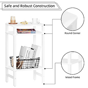 YUFAM 28in Tall Side Tables Set of 2, 3 Tier Small end tables for small spaces, narrow entryway tables with Storage, entrance tables for front door, Wooden frame, for Living Room, Bedroom, Hall, White