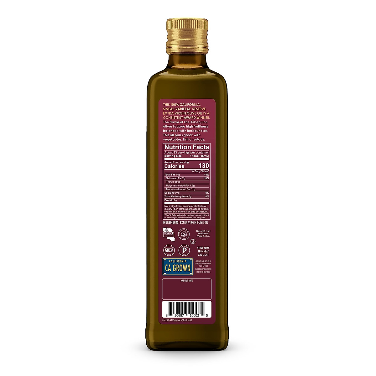 California Olive Ranch, Reserve Collection: Arbequina Extra Virgin Olive Oil, 500mL (Pack of 1)