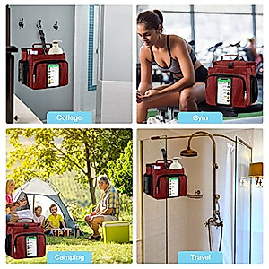 Bukere Portable Shower Caddy College Dorm Room Essential, Shower Caddy Tote Bag for Student, Girl, Women, Separate Compartment, Large Capacity, Quick Dry Mesh Base for Travel, Gym, Camp, Red