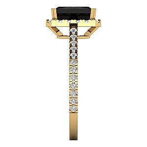 1.95ct Emerald Cut Solitaire with Accent Halo Natural Black Onyx designer Modern Statement Ring 14k Yellow Gold Size 7.25