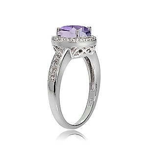 Ice Gems Sterling Silver Amethyst and White Topaz Oval Halo Ring