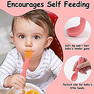 Baby Spoons Self Feeding 6 Months - 7 Pack Silicone First Stage Infant Training Spoons, Baby Led Weaning Untensils for Toddlers, BPA-Free Rainbow Chewable Teething Spoons for Kids - Dishwasher Safe