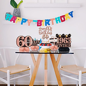 12Pcs 60th Birthday Decorations Women, Including 60th Birthday Honeycomb Centerpieces Decorations, Cake Topper and Candles, 1963 Birthday Table Sign Décor