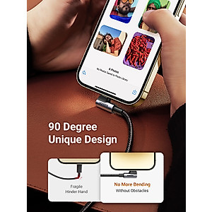 UGREEN MFi Certification Lightning Cable - 90 Degree USB C to Lightning Cable 6FT Compatible with iPhone 14/14 Pro/14 Pro Max, iPhone 13/12/11/X/XR/XS/8 Series, iPad, AirPods Pro