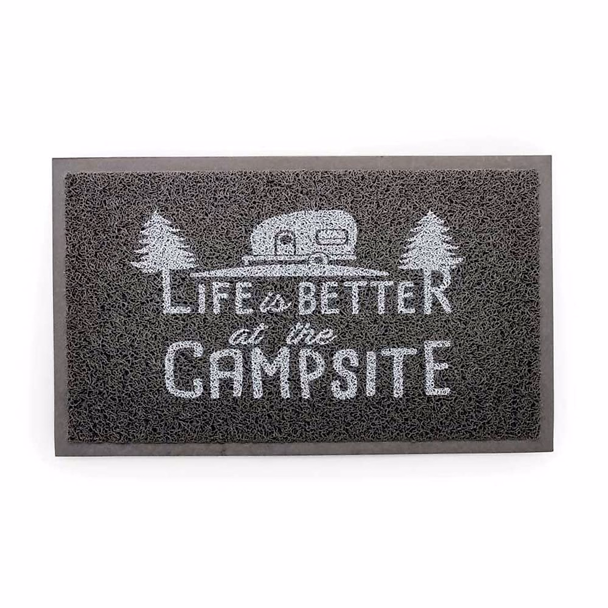 Camco Life is Better at The Campsite Scrub Mat - 26.5" by 15" - Non-Slip Backing - Gray/White - 53200
