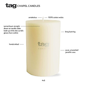 Tag 100066 3-Inch by 8-Inch Unscented Long Burning Pillar Candle, White