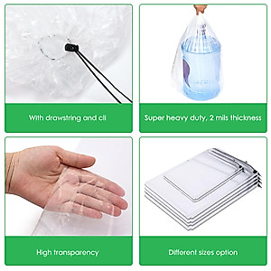 6 Pack Extra Large Clear Drawstring Plastic Bags, 2 Sizes Big Jumbo Storage Bags 40x60 Inches and 27.5x40 Inches, Plastic Bags for Luggage, Suitcase, Furniture and Kids Bike Reusable