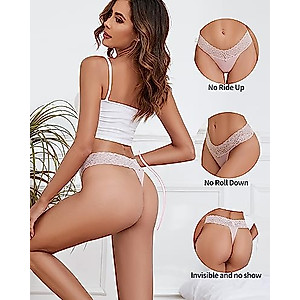 Jaywan Lace Thongs for Women Underwear Breathable Stretch Seamless Lace Thongs T Back Panties for Women 6 Pack S-XL Assorted