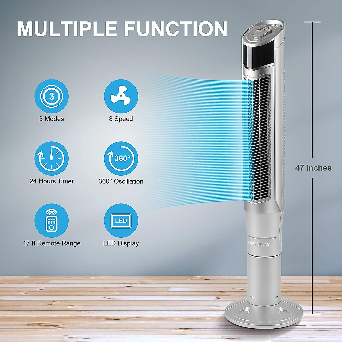 FREE VILLAGE TOWER FAN 5304-SILVER 47＂