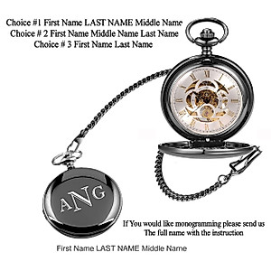 Personalized Antique Mechanical Movement Gunmetal Pocket Watch Custom Engraved Free with Gift Box - Ships from USA, PW51