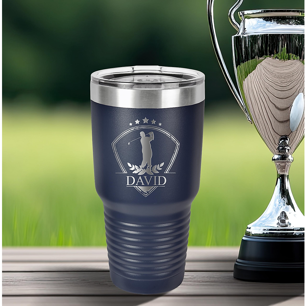 Customized Tumbler 30oz with Straw, Personalized Tumbler with Custom Name Text Engraved in USA - Basketball, Tennis, Soccer, Golf, Football Sport Player, Coach, Father Gift (Navy Blue)