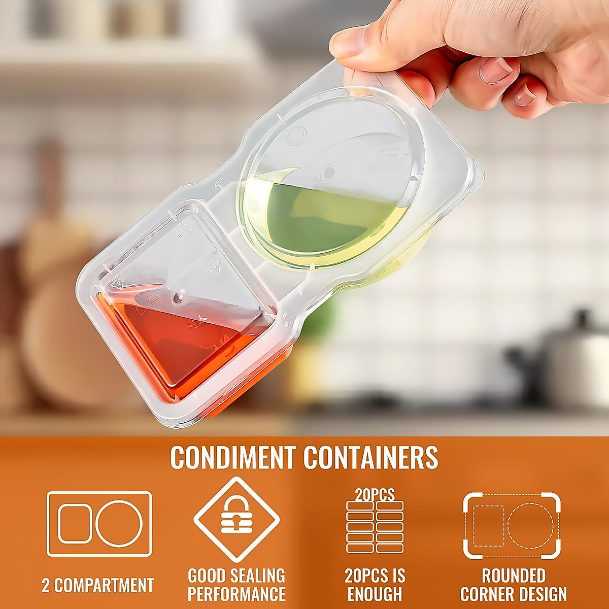 ZMLTLMG 20Pcs Double Compartment Condiment Container, Disposable Snack Containers with Lids, Compartment Transparent Snack Containers for to-go Sauce, Sampling, Travel Snack