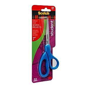 Scotch 7-Inch Student Scissors, Blue, Green, and Purple, Colors Vary, 6-Pack