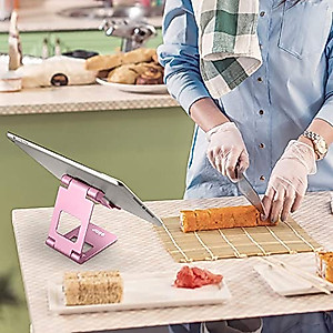 simr Large Adjustable Cell Phone Stand Desk Foldable Cell Phone Holder for iPhone 14 13 12 Pro 11 X XS Max 8 7 6 Plus 5, iPad Mini, 4-13" All CellPhones (Rose Gold)