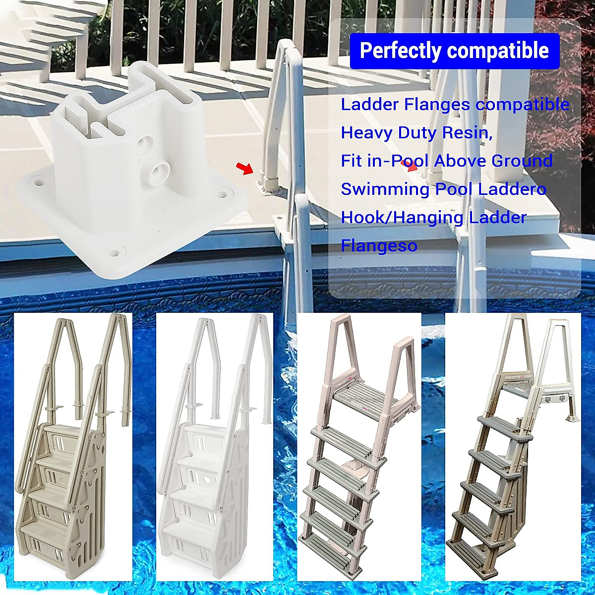 Pool Ladder Flanges for Heavy Duty Resin in-Pool above Ground Swimming Pool Ladder (2 Pack)