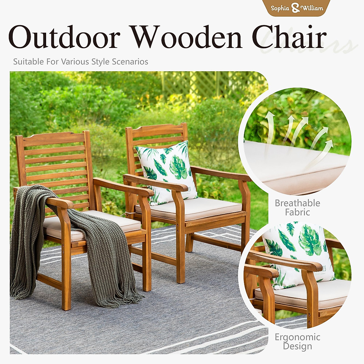 Sophia & William Patio Outdoor Table and Chairs Set, Patio Dining Sets for 8, 9 Pieces Patio Table Set Clearance for Backyard Deck Porch Outside, Acacia Wood Table Expandable with Hole and Chairs