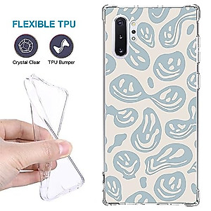 zaztify Phone Case for Samsung Galaxy Note 10 Plus 5G/4G, Pastel Beige Blue Funny Trippy Dripping Smile Melted Hippie Smiling Skull Ghost Face Cute Shockproof Protective Clear Cover Shell