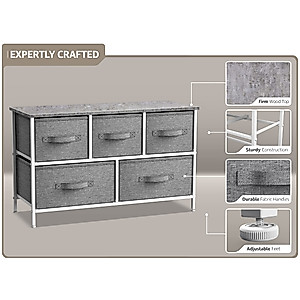 Sorbus Dresser with 5 Drawers - Storage Chest Organizer Unit with Steel Frame, Wood Top, Easy Pull Fabric Bins - Long Wide TV Stand for Bedroom Furniture, Hallway, Closet & Office Organization