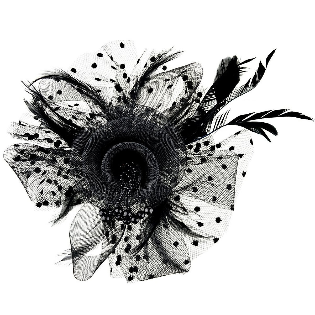 DRESHOW Fascinators Hat Flower Mesh Ribbons Feathers on a Headband and a Clip Tea Party Headwear for Girls and Women