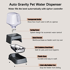Hipidog Automatic Dog and Cat Food Feeder and Water Dispenser Set with Stainless Steel Bowls,Gravity Pet Food and Water Feeders,100% BPA-Free,Large Capacity for Cats Dogs Pets…(3.5L Dark Gray)