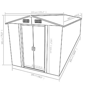 vidaXL Garden Shed Garage Backyard Building Tool Storage House Outdoor Patio Storing Lawn Care Equipment Household Item 154.3" Metal Gray