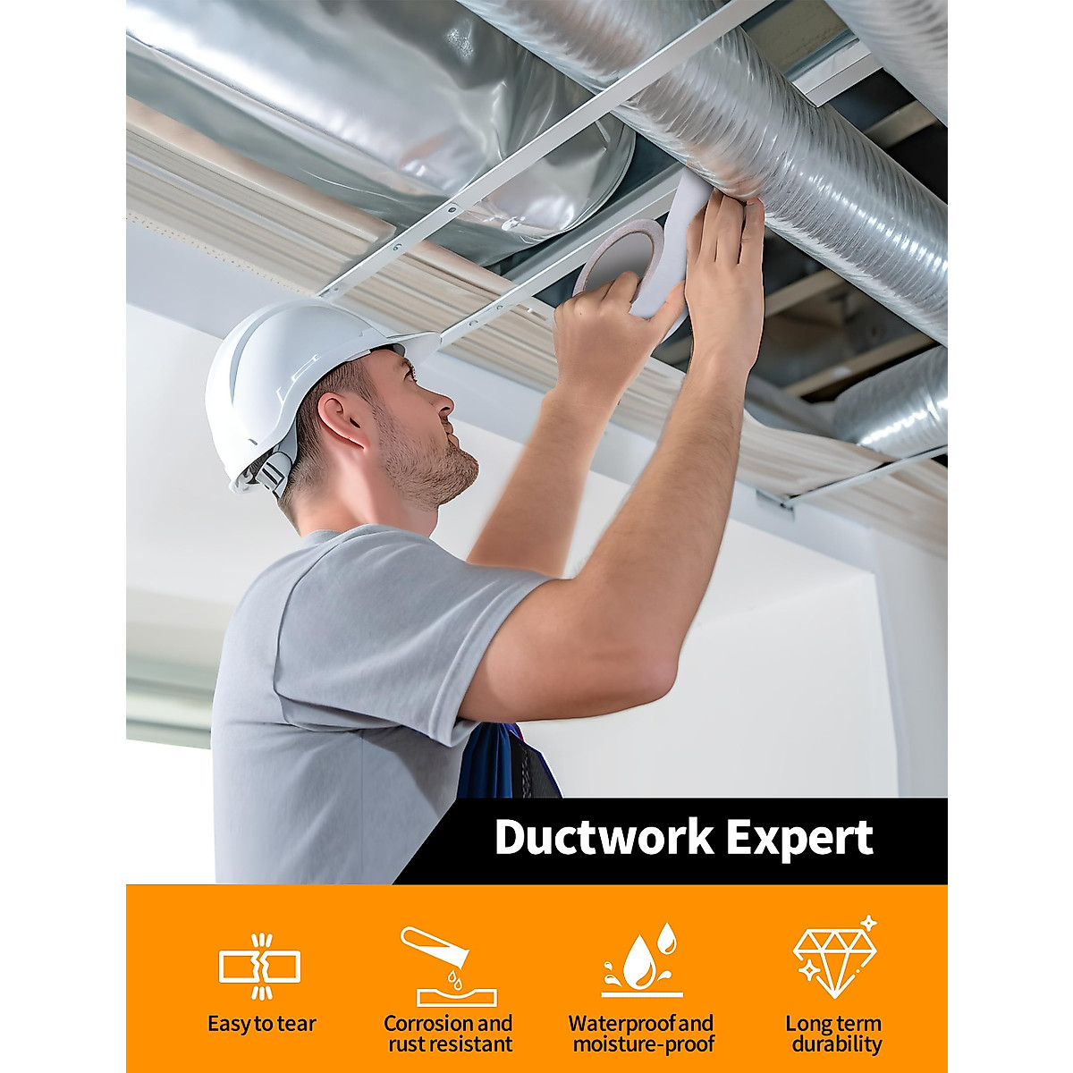 Duct Tape Heavy Duty 2in/105ft/35yd Water Resistant, Tear by Hand with No Residue Strong Adhesive Duct Tape for General Repairs and Professional Use (Gray, 2-Inch by 35-Yards (1-Pack))