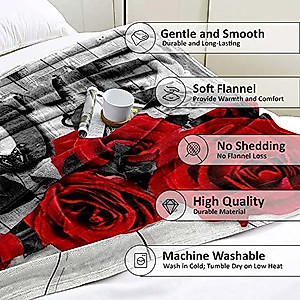 LUVIVIHOME Red Rose Blanket, Rustic Farmhouse Romantic Flower Floral Throw Blanket, Grey Blanket, Cozy Soft Fuzzy Warm Flannel Fleece Blanket for Couch, Sofa, Valentine's Day Gifts for Women, 30"x40"