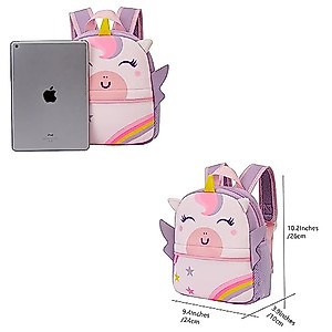 KK CRAFTS Preschool Toddler Backpack with Leash, 3D Cute Cartoon Neoprene Animal Schoolbag for Kids Boys Girls（Baby Unicorn）