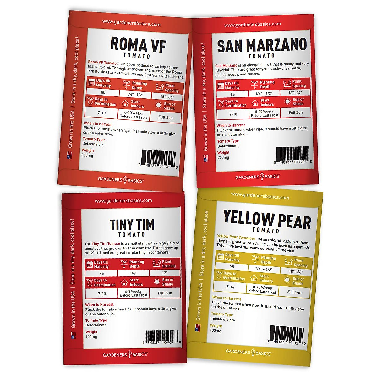 Gardeners Basics, Tomato Seeds for Planting 16 Variety Pack Heirloom Tomato Seeds, Tiny Tim, Cherry Tomato Seeds, Beefsteak Seeds, Roma Tomato Seeds, Determinate and Indeterminate and More, Non GMO