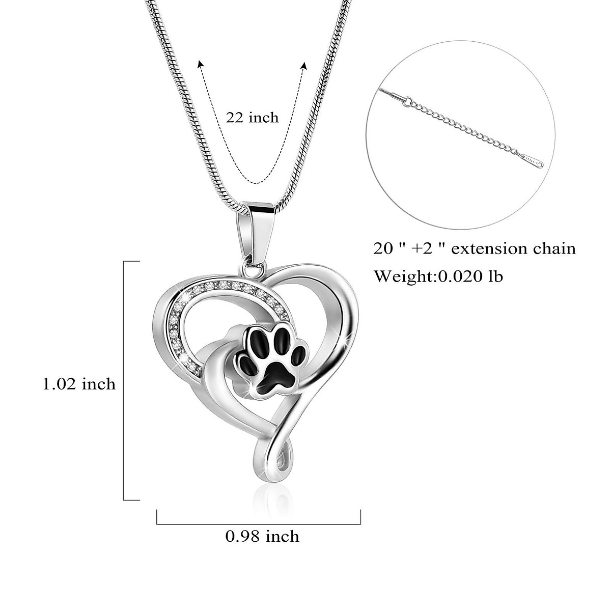 ADENLA Crystal Heart Urn Necklaces Cat Dog Paw Print Cremation Ashes Holder Pendant Necklace Pet Paw Footprint Ash Urn Jewelry for Pet