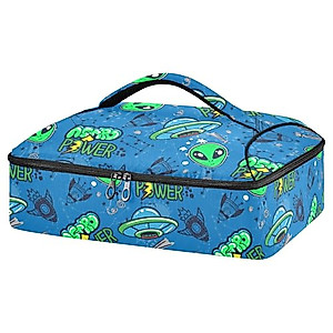 Kcldeci Insulated Thermal Food Carrier Insulated Casserole Carrier for Hot or Cold Food,Space Alien Sticker Pattern Insulated Tote Bag for Potluck Cookouts Parties Picnic,Lasagna Lugger