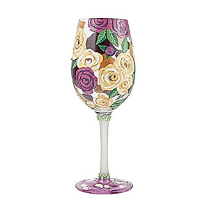 Enesco Designs by Lolita Coming Up Roses Floral Hand-Painted Artisan Wine Glass, 1 Count (Pack of 1), Multicolor