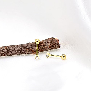 3 MM Cubic Zirconia Sterling Silver Plated Yellow Gold Stud Earrings for Women, Screw Ball Backing