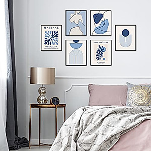 Matisse Wall Art Prints Set of 6 Matisse Prints, Minimalist Boho Wall Art, Abstract Matisse Poster, Mid Century Modern Wall Art, Aesthetic Posters, Boho Wall Decor (Blue, 8x10 in UNFRAMED)