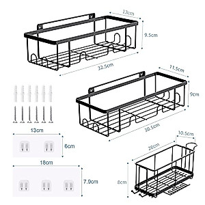 Priksia Shower Caddy, Adhesive Shower Shelves 3 Pcs, Shower Racks for Inside Shower, Hanging Shower Organizer, Bathroom Storag Shower Shelf Black Rustproof with Hook, No Drilling