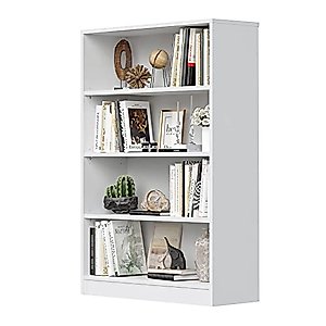Wood Bookcase 4-Shelf Freestanding Display Wooden Bookshelf for Home Office School (11.6" D*33" W*48" H,White)
