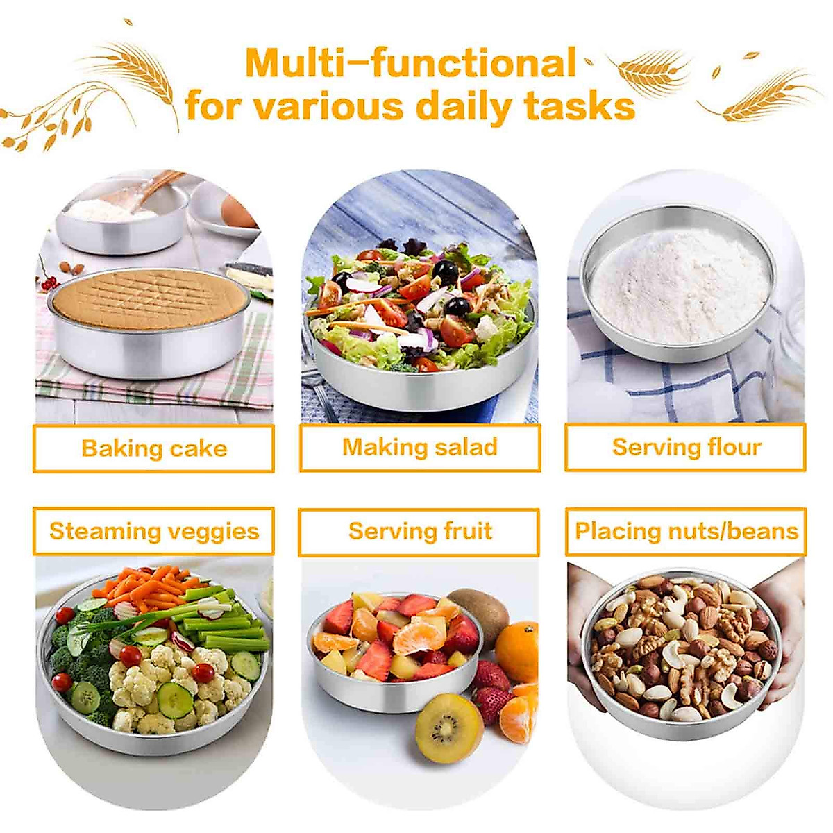 TeamFar Cake Pan, 4’’ - 6’’ - 8’’ - 9½’’ - 11’’, Stainless Steel Round Baking Tier Cake Pans Set, Healthy & Heavy Duty, Mirror Finish & Dishwasher Safe - Set of 5