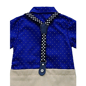 HeMarIsle Baby Boy Long Sleeve Gentleman Blue Shirt Bowtie Tuxedo Suit Onesie with Suspenders Dressy Clothes (Blue2190, 0-3 M)