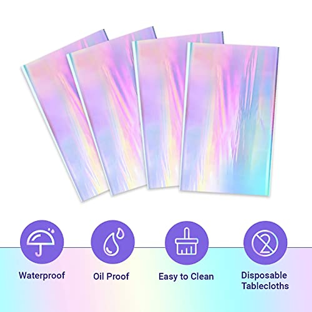 4 Pack Iridescence Plastic Tablecloths Shiny Disposable Laser Table Covers 54" x 108" Sequin Holographic Foil Tablecloths for Birthday, Wedding, Party, Picnic, Buffet, Christmas Decorations
