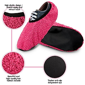 Zhanmai Pink Fuzzy Bowling Shoes Covers Women's Reusable Non Slip Bowling Shoes Protector Washable Boot Cover Soft Foot Covers for Bowling, Household, Office, Laboratory, Size 7-8.5