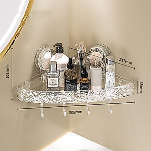 CBDYWVR Suction Cup Storage Rack, Corner Shower Caddy Suction Cups, Light Luxury Style Glacier Pattern Suction Cup Shelf, Wall Mounted Shower Shelves Storage Basket for Bathroom Kitchen (triangles)