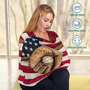 Carseat Canopy Babies Breastfeeding Cover - Vintage Baseball American Flag Nursing Cover Blanket Breathable Baby Boy Stroller Cover Baby Shower Gifts for Girl&Boy