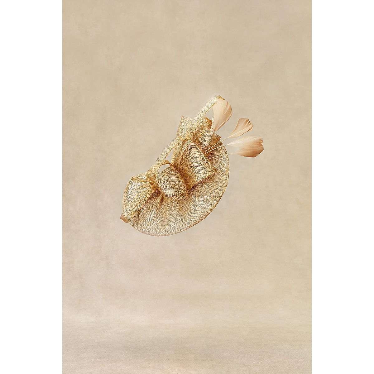 BABEYOND Women's Pillbox Fascinator Hat Kentucky Derby Hat Feather Fascinator Headband Tea Party Fascinator Hat for Cocktail Gold