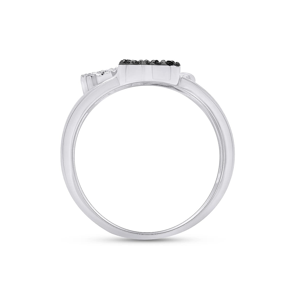 Round Cut White & Black Diamond Paw Print Promise Ring In 14K White Gold Over Sterling Silver (0.10 cttw) Ring Size-7