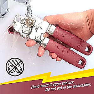 PrinChef Can Opener Manual, Can Tin Bottle Opener with Magnet - No-Trouble-Lid-Lift, Handheld Can Opener Smooth Edge with Sharp Blade, Heavy Duty and Easy to Use, for Seniors with Arthritis, Red