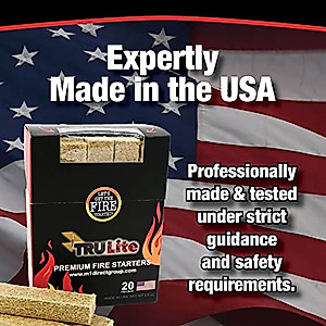 TRULite Premium Fire Starters, 20 Piece Box, USA Made, Ideal for Quickly, Safely & Naturally Lighting All Types of Grills, Bonfires, Fire Pits, Fireplaces, Wood Stoves, & Campfires!