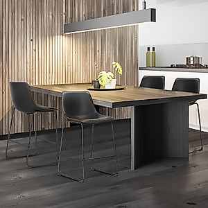 Bar Stools Set of 2, Counter Height Bar Stools with Back, 26 inch Armless Industrial Faux Leather Barstools with Metal Legs and Footrest, Modern Dining Chairs for Home Kitchen Island, Black