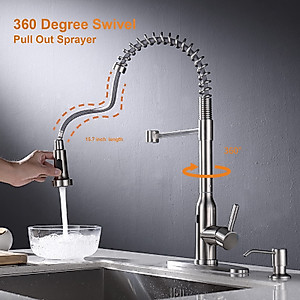 Touchless Kitchen Faucet,KEER Smart Motion Sensor Hands Free Single Handle spring kitchen sink faucet with Pull Down Sprayer,Brushed Nickel