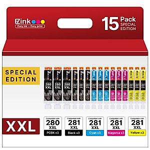 E-Z Ink (TM) Compatible Ink Cartridge Replacement for Canon PGI-280XXL CLI-281XXL to use with PIXMA TR7520 TR8520 TS6120 TS6220 TS6320 TS8120 TS8220 TS9120 TS9520 TS9521C Printer (15 Pack)